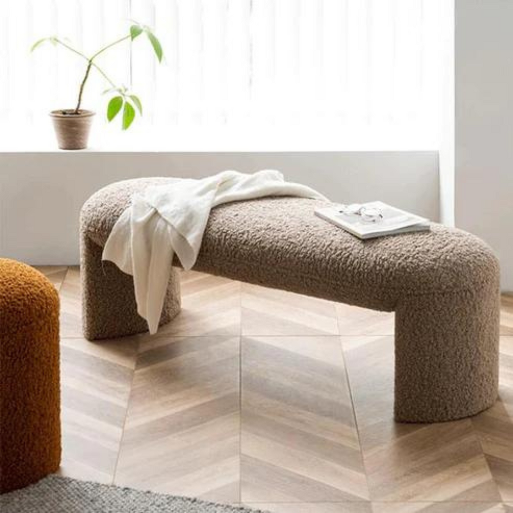 Minimalist Bouclé Bench - Modern & Versatile | HomeFurnish – Brightly Home